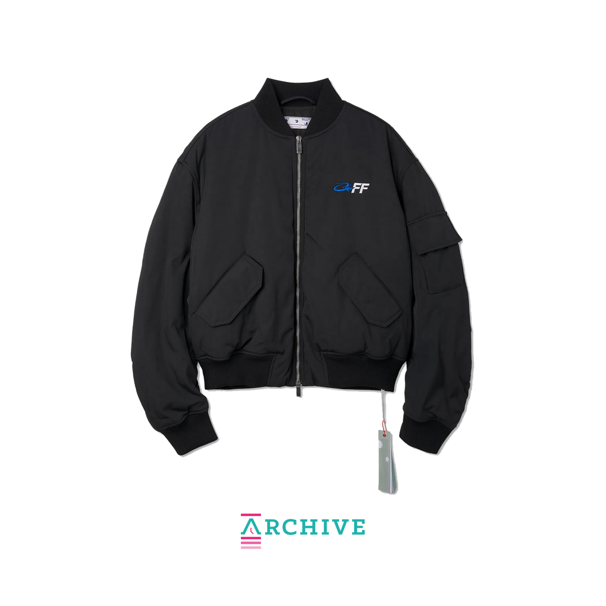 Off-White Quilted Bomber Jacket Logo Back Print 'Black' - Size L (ARCH ...